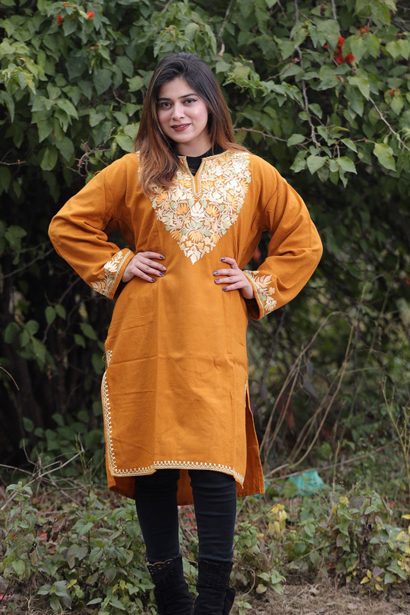 Buy Kashmiri Kurta Online | Aari Work Kurtis | Embroidered Kashmiri Top