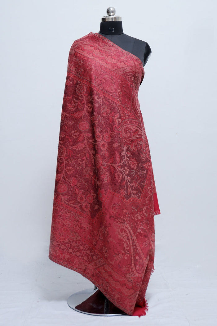 Dark pink colour jamawar shawl with highly defined borders and all