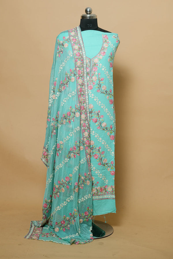 Green aari work salwar kameez with chinar heavy jaal pattern