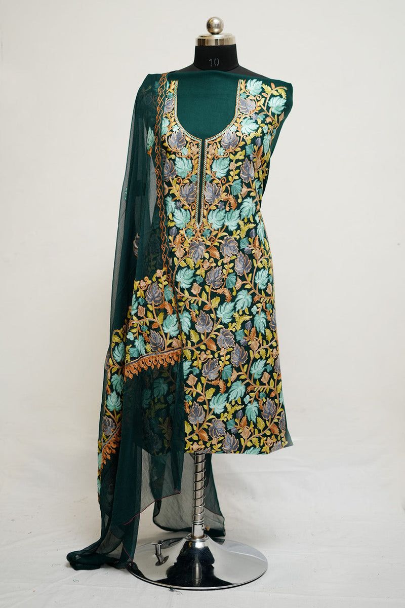 Green aari work salwar kameez with chinar heavy jaal pattern