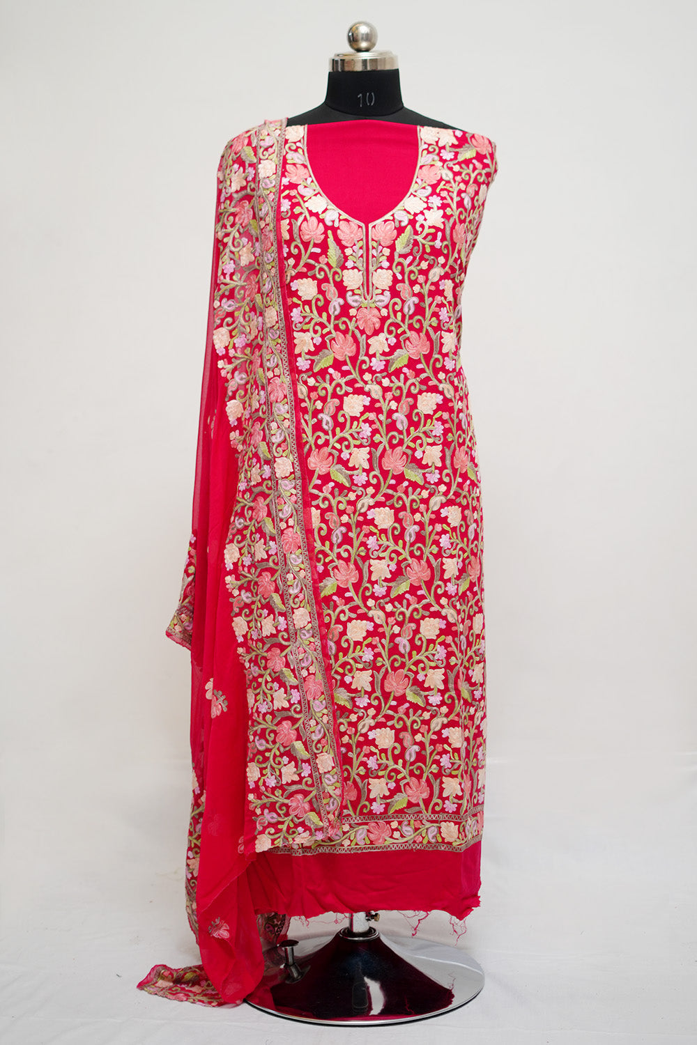 Magenta pink colour aari work salwar kameez with heavy jaal pattern