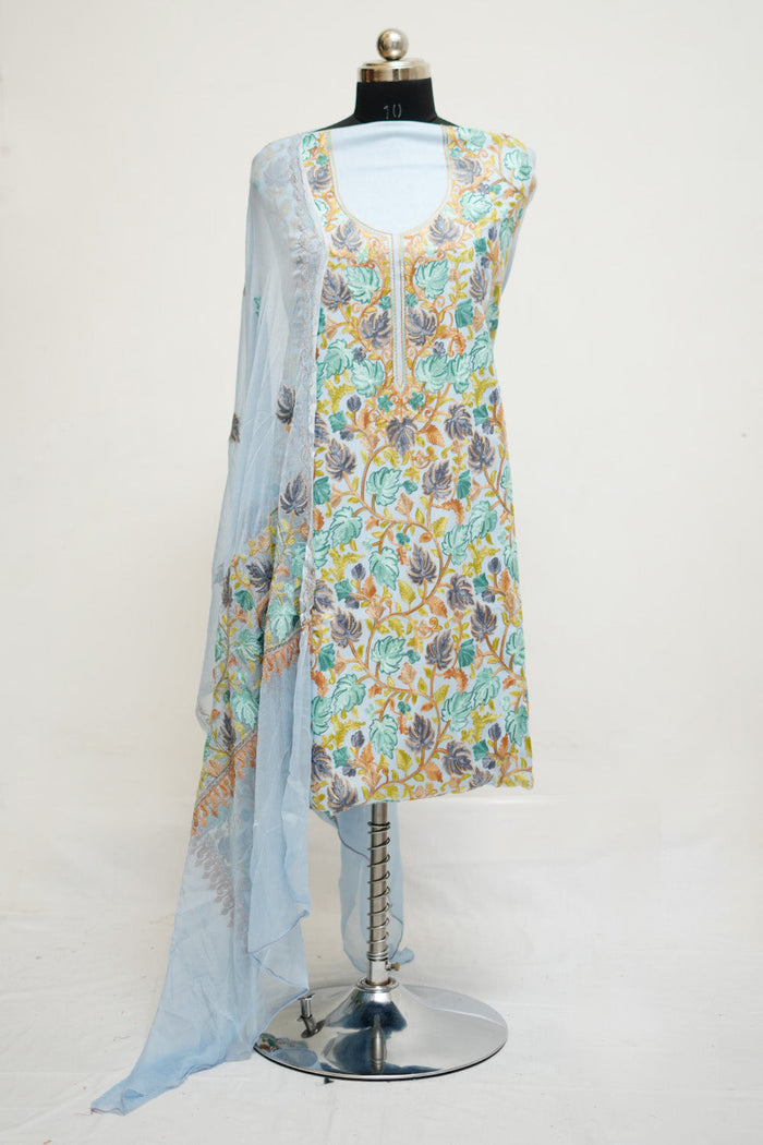 Pastel aari work salwar kameez with chinar heavy jaal pattern