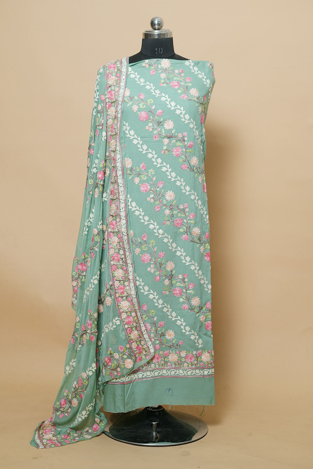 Pista green aari work salwar kameez with chinar heavy jaal pattern