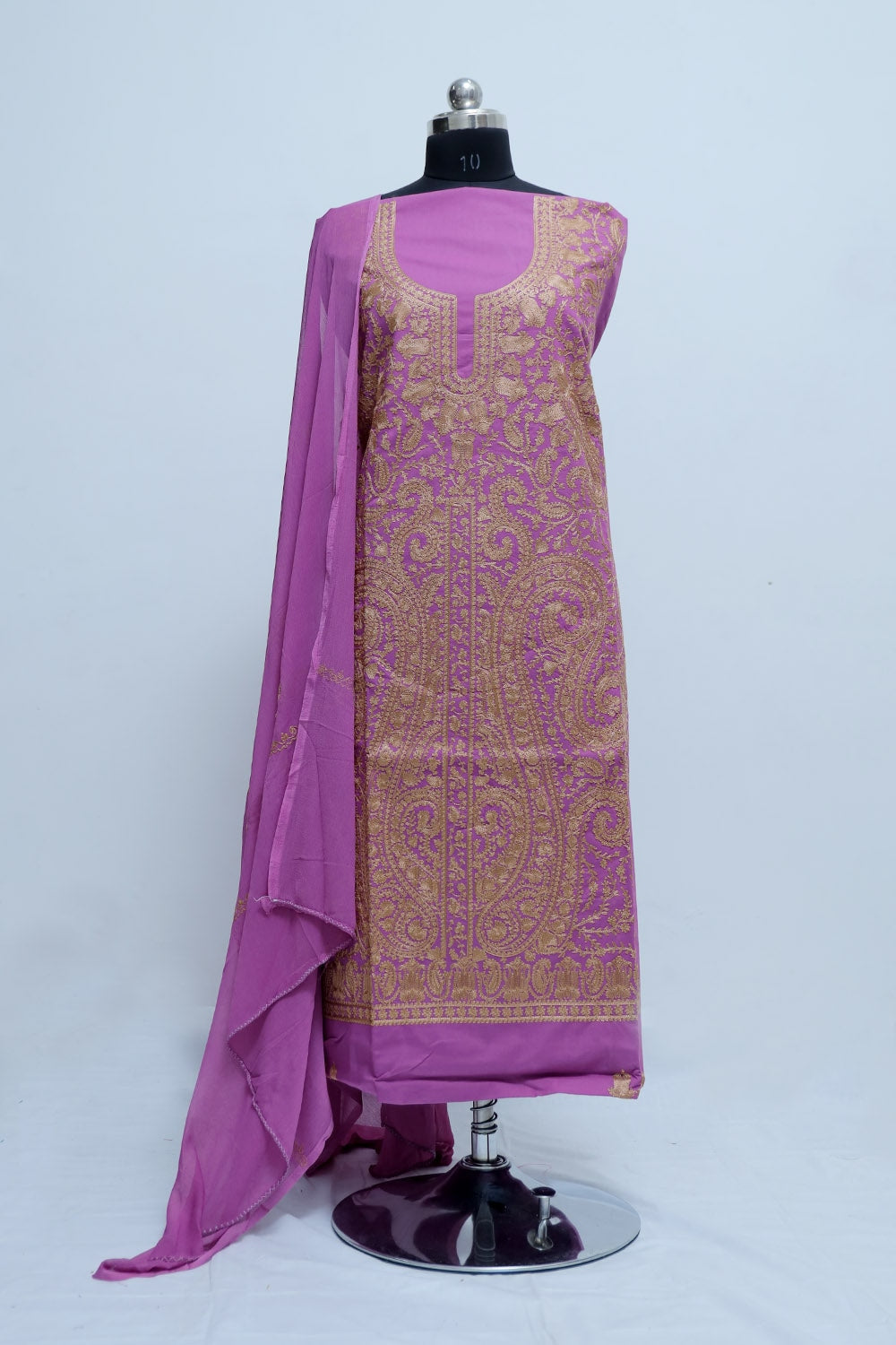Purple colour designer heavy jaal aari work suit with floral