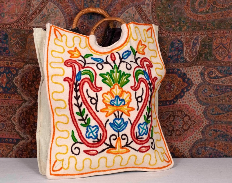 Square crewel kashmiri aari work ring bag