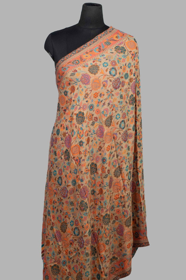 Beige colour this dense kani rose jaal adds grace to the personality