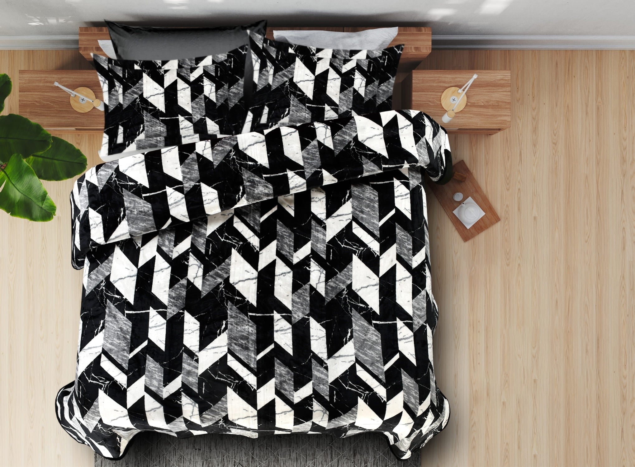 Black white mix arrow design lavante ac double ply double bed flannel